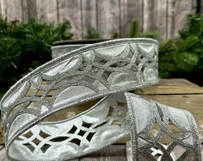 2.5" X 10yds Wired Metallic Dupion Cut Out Center D.stevens Ribbon, D ...