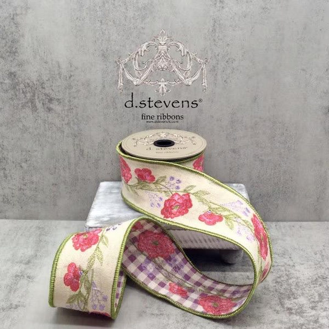 2.5" X 10yd Wired Linen Embroidery Dstevens Ribbon, Spring Floral ...