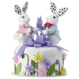 10.25” Styro Floral Bunnies & Bow on a Cake, Easter Decor, Bunny Wreath ...