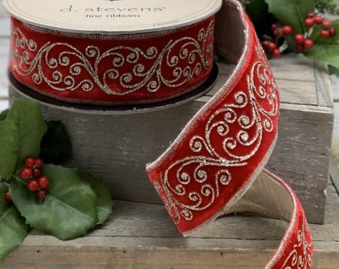 2” X 10 Yard Wired Velvet Mini Swirl D.stevens Ribbon, Red Velvet D ...