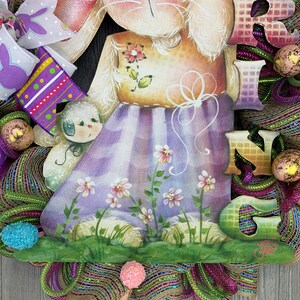 Large Spring Wreath, Easter Door Hanger, Wood Spring Sign, Bunny Wreath ...