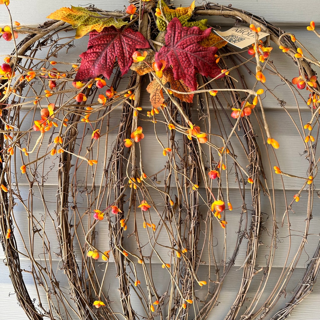 Handcrafted Grapevine Pumpkin With Embellishments, Halloween Grapevine ...