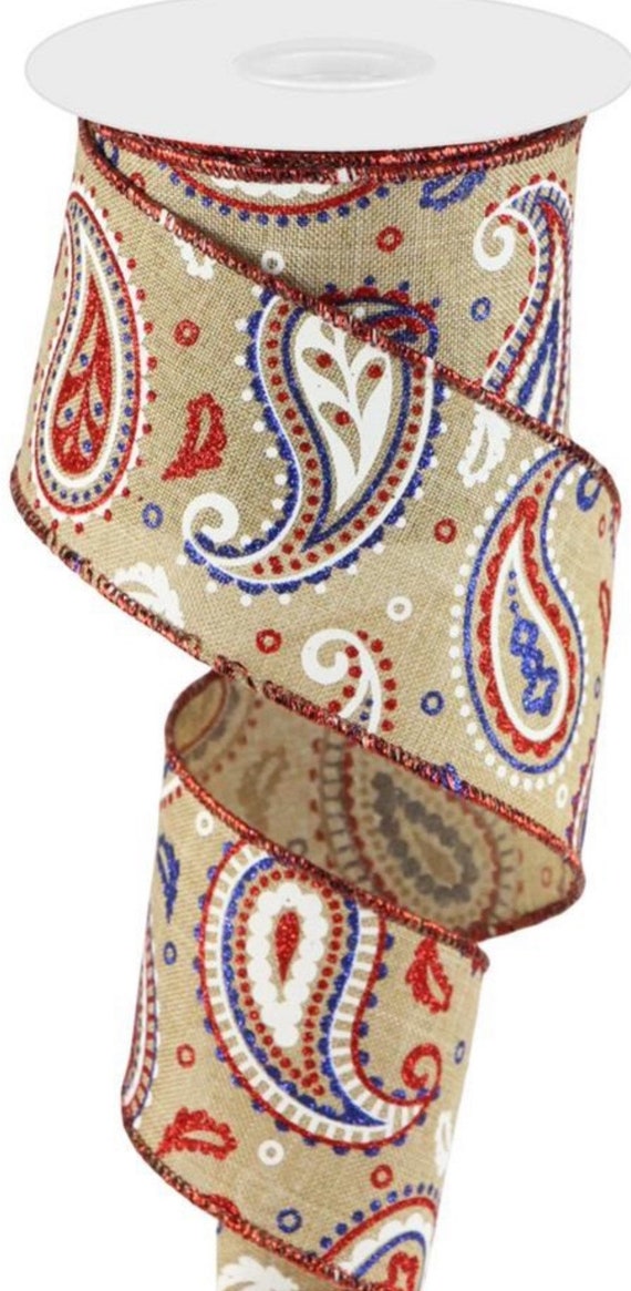 2.5 X 10 Yard Wired Patriotic Paisley Ribbon Red White and - Etsy