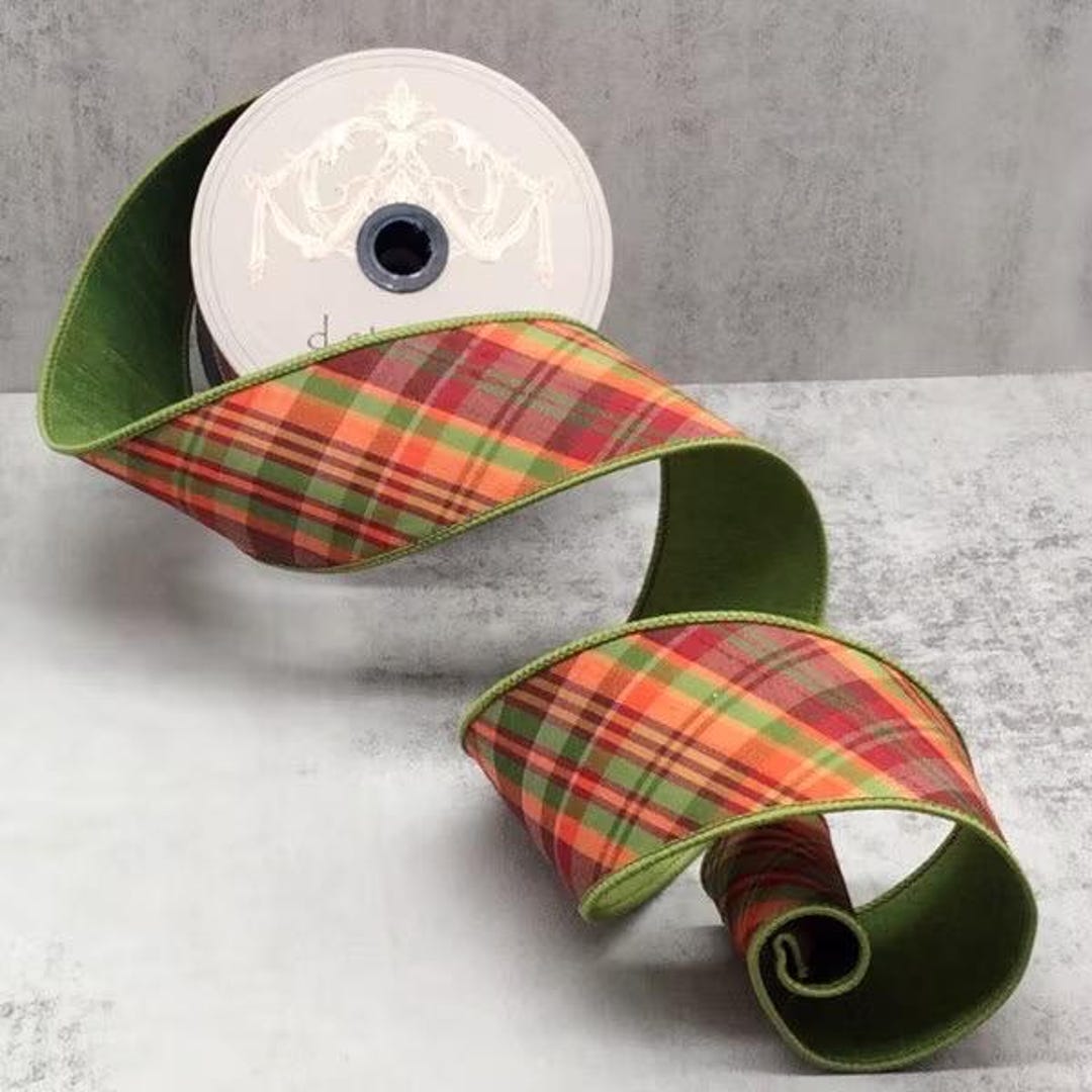 2.5” X 10 Yard Wired Dupion Plaid D.stevens Ribbon, Holiday Plaid D ...