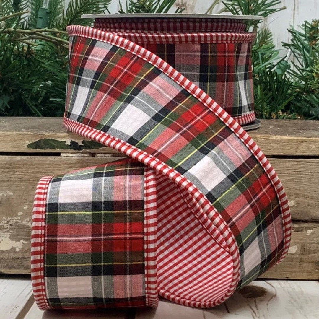 2.5 X 10 Yard Wired Dupion Kerr Plaid With Check Back D.stevens Ribbon ...