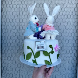 10.25” Styro Floral Bunnies & Bow on a Cake, Easter Decor, Bunny Wreath ...