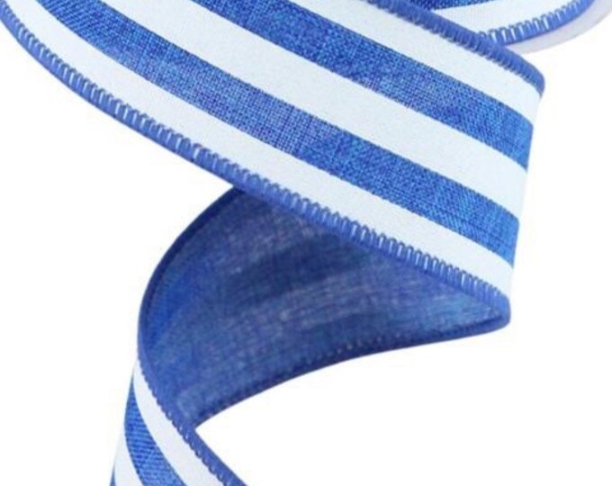 1.5 X 10 YD Wired Blue & White Vertical Stripe Ribbon, RGC1562225 - Etsy