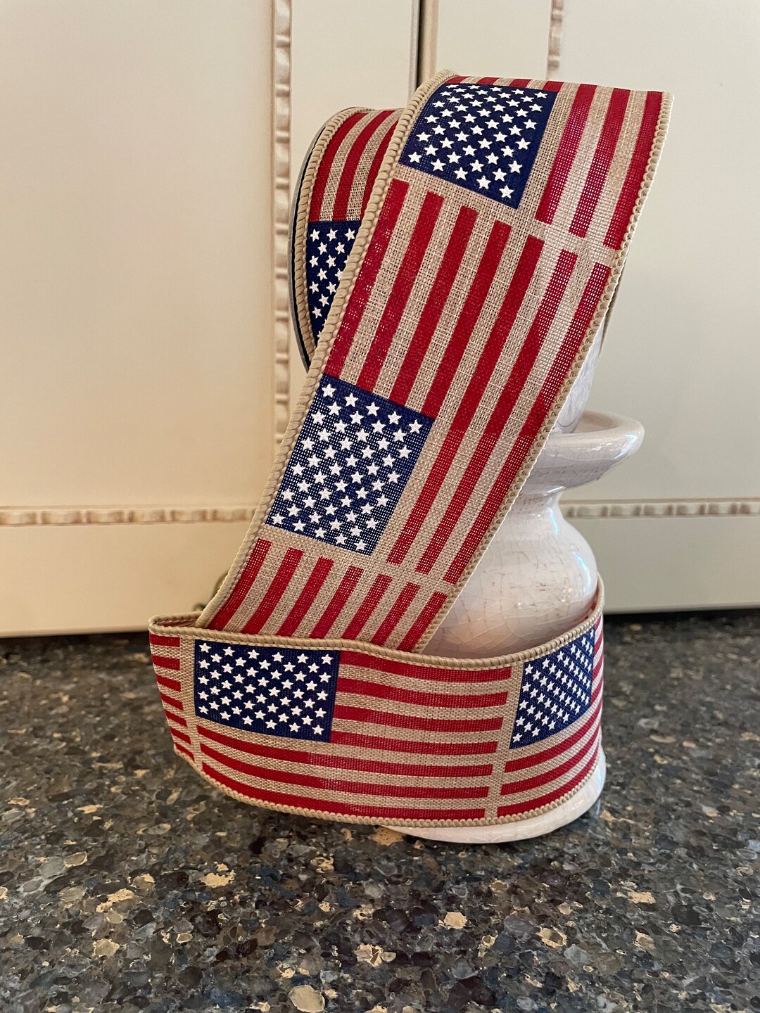 2” X 10 Yard, Wired Vintage American Flag Ribbon, D.stevens Ribbon, D ...