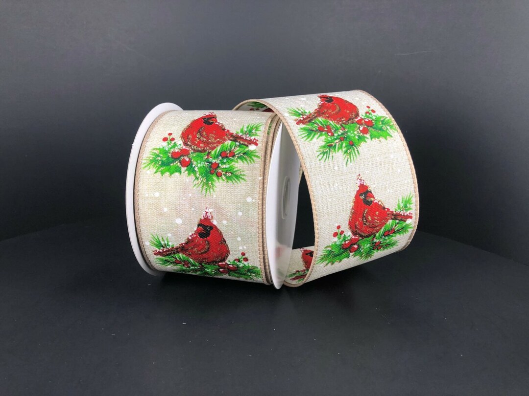2.5” X 10 Yard Wired Snowy Glitter Christmas Cardinal Ribbon, 71248-40 ...