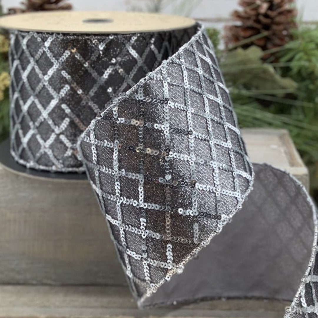 4" X 10yds Wired Silver Glitter D.stevens Ribbon, Holiday D. Stevens ...