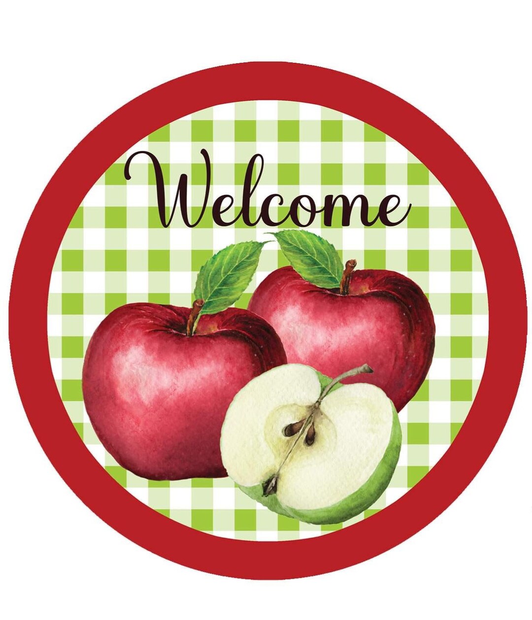 Apple Wreath Sign, Metal Wreath Sign, 8 Inch Round Sign, Wreath ...