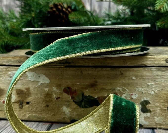 1" X 10yds Wired Pine Green Velvet With Gold Metallic Back, Blue Velvet ...