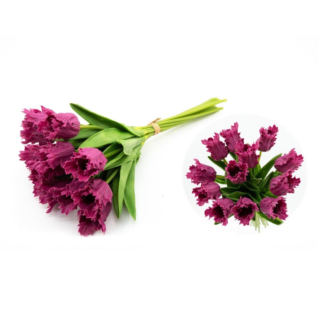 13” Fuschia Real Touch Parrot Tulip Bundle, Ruffle Edge Tulips, 18878A ...