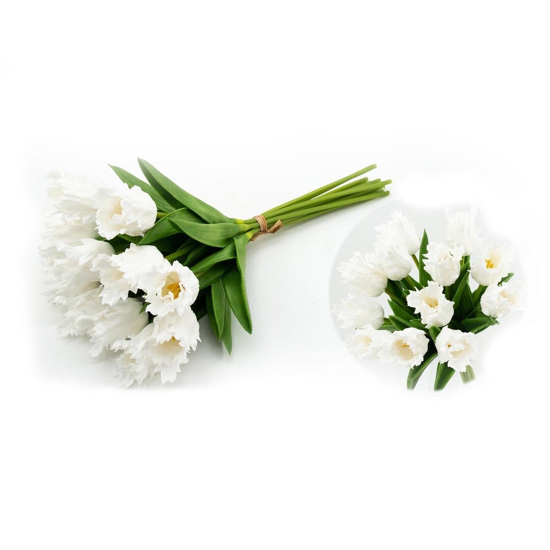 13 White Real Touch Parrot Tulip Bundle, Ruffle Edge Tulips, 18878A-WH ...