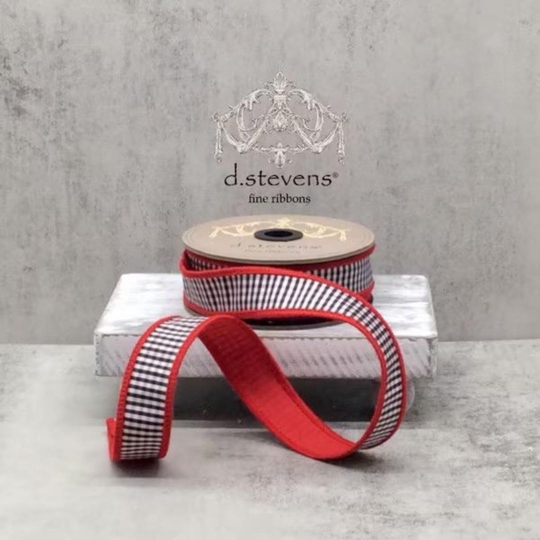 1” X 10 Yards Wired Faux Dupion Mini Check Ribbon With Red Back ...