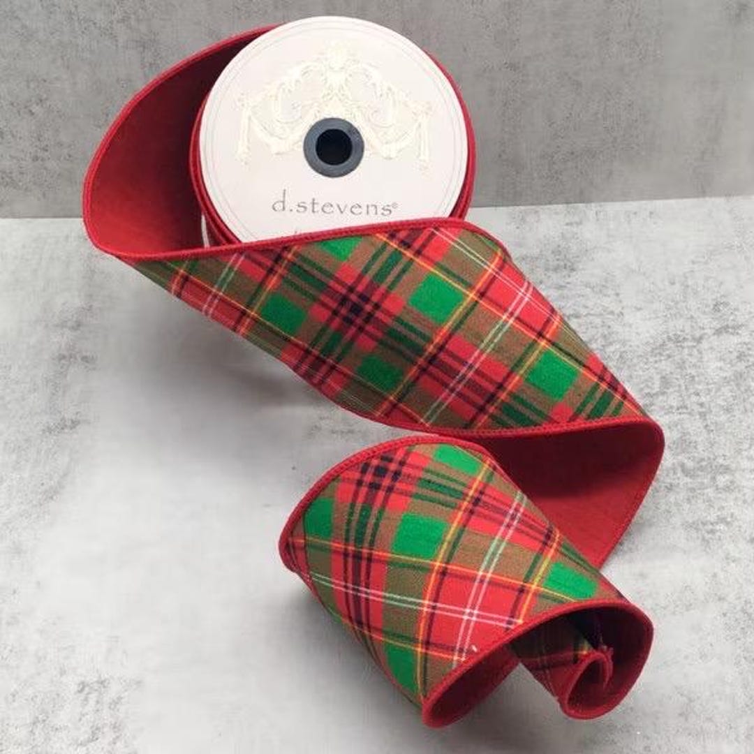 4" X 10 Yds Wired Dupion Asher Plaid D. Stevens Ribbon, Holiday D ...
