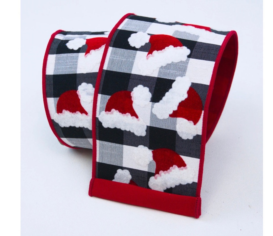 2.5” X 10 Yard Wired Santa Hats Ribbon, Christmas Santa Hats Ribbon ...