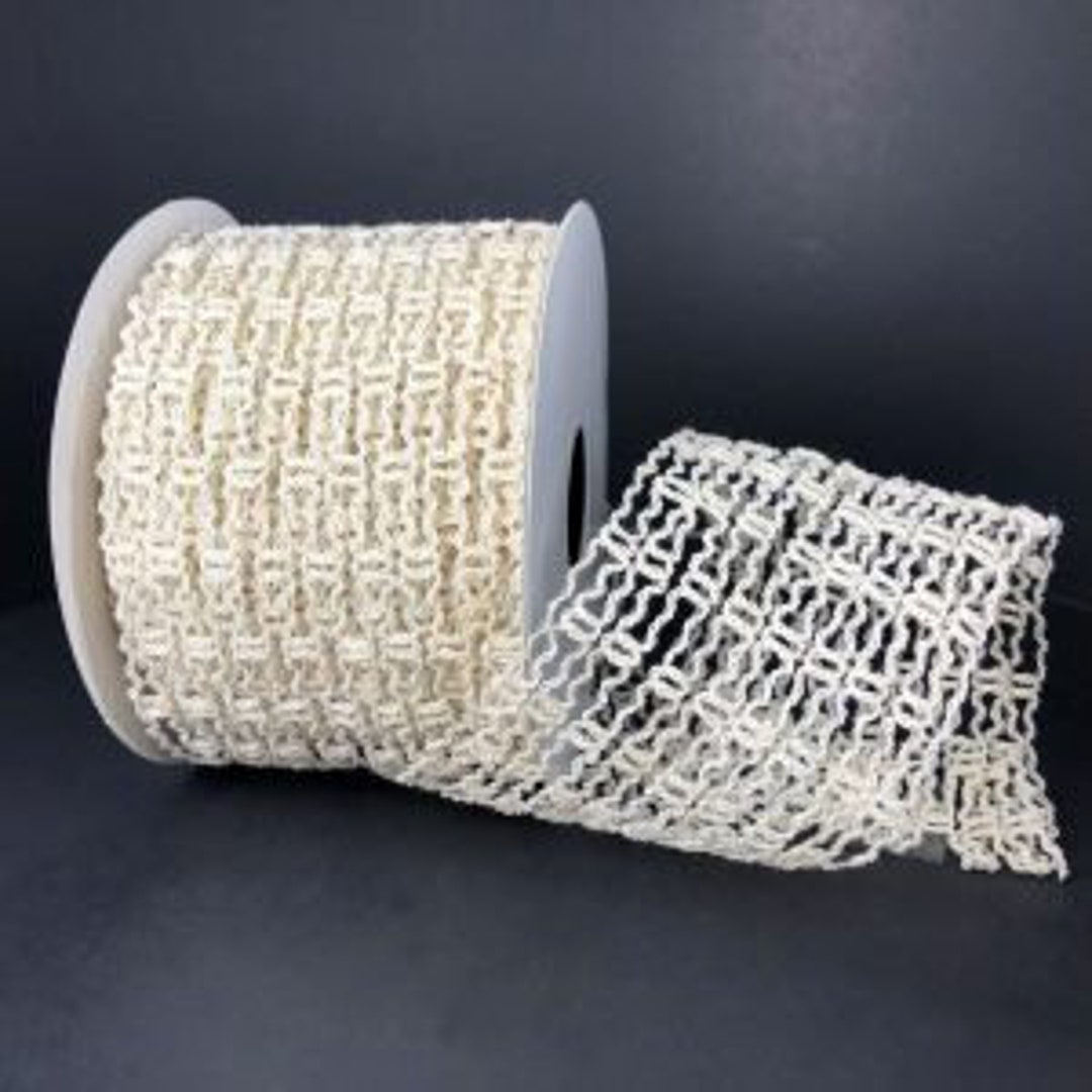 2.5 X 10 Yard Wired Fall Ivory Jute Window Pane Ribbon, EXPANDABLE ...