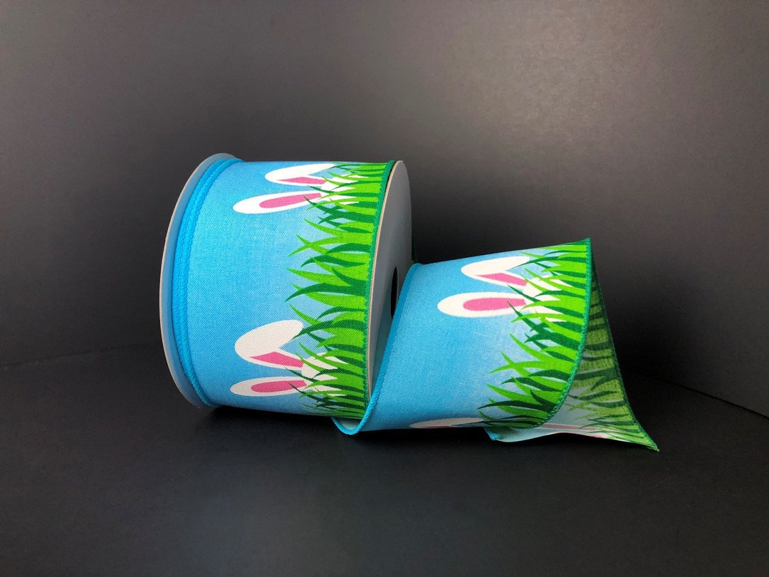 2.5” X 10 YD Wired Blue Satin Easter Bunny Ears Ribbon, Bunny Ears ...