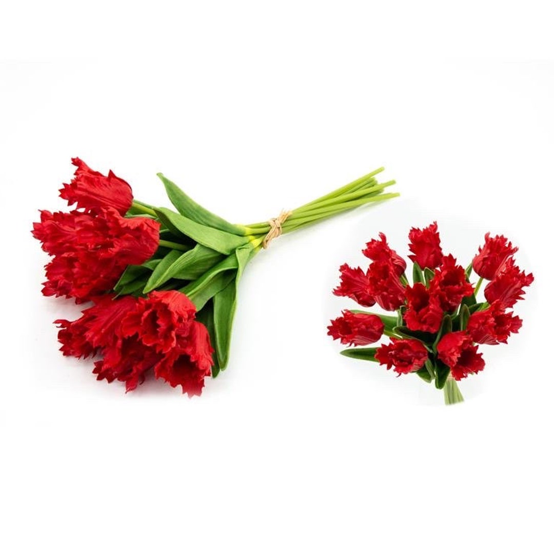 13 Red Real Touch Parrot Tulip Bundle, Ruffle Edge Tulips, 18878A-RD - Etsy