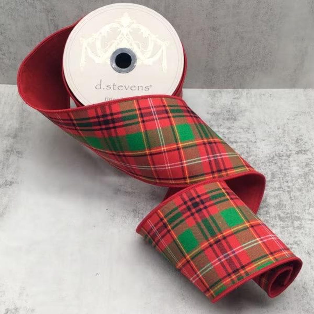 4" X 10yds Wired Dupion Asher Plaid D. Stevens Ribbon, D.stevens ...