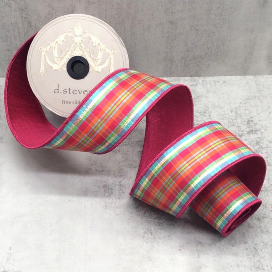 2.5 X 10 Yard Wired Dupion Plaid D.stevens Ribbon, Holiday Plaid D ...