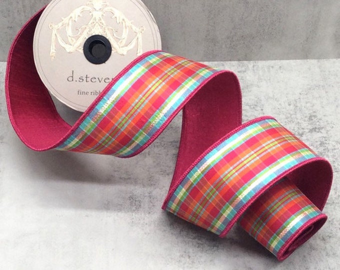 2.5” X 10 Yard Wired Dupion Plaid D.stevens Ribbon, Holiday Plaid D ...