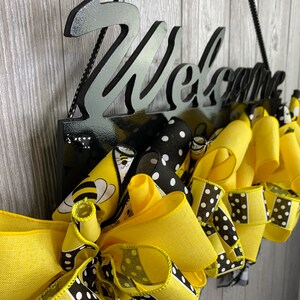 Black and Yellow Bumble Bee Welcome Swag, Summer Door Hanger, Bee Wall ...
