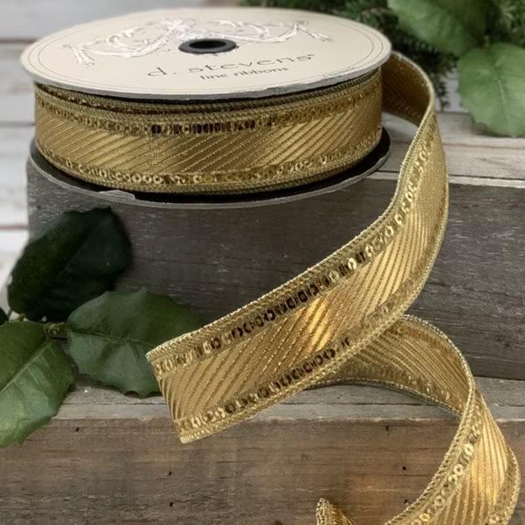 25 Yards 1 Wired Gold Jacquard Ribbon Dstevens, Gold Dstevens Ribbon ...