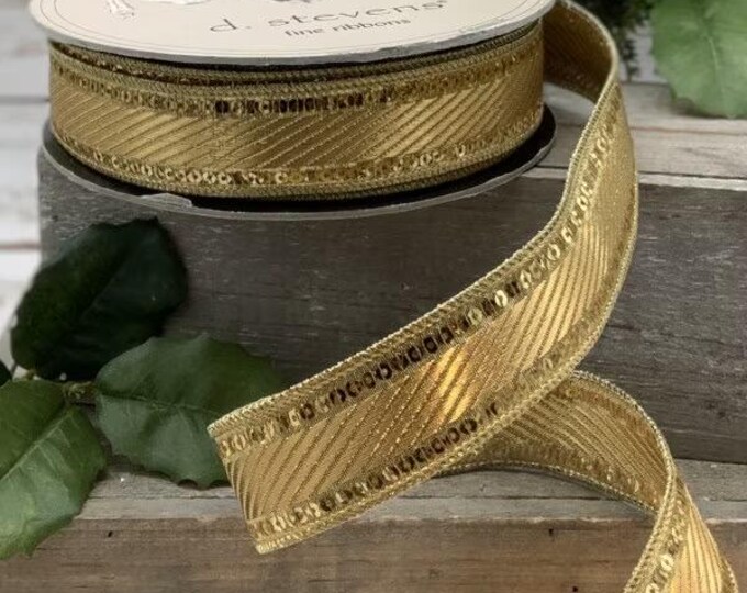 25 Yards 1” Wired Gold Jacquard Ribbon Dstevens, Gold Dstevens Ribbon ...