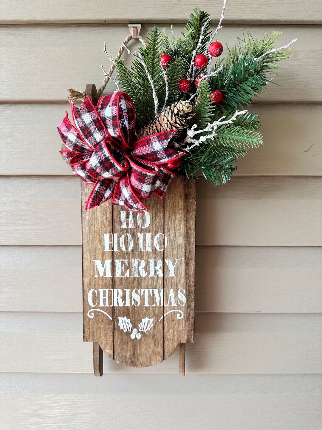Christmas Sled Door Decor, Holiday Sleigh Wall Hanger, Christmas Wall ...