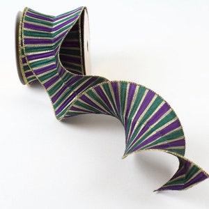 4” X 10 Yard Wired Mardi Gras Louvers, Mardi Gras Stripe Ribbon ...