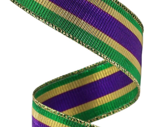 1.5 X 10 YD Wired Mardi Gras Vertical Stripe Ribbon, RGE1643AP - Etsy