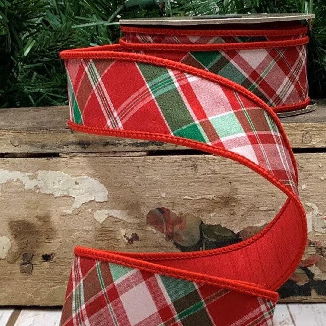 1.5" X 10yd Wired Dupion Cameron Plaid D.stevens Ribbon, Holiday Plaid ...