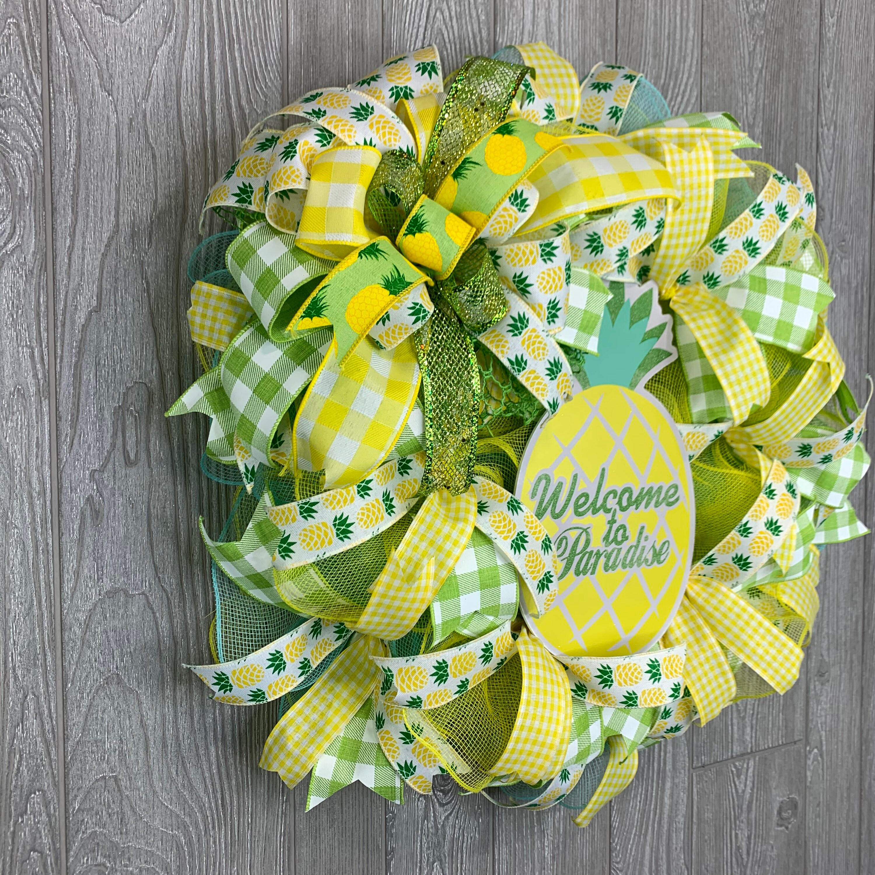 Pineapple Wreath, Pineapple Door Wreath, Pineapple Summer Wreath, Flat ...