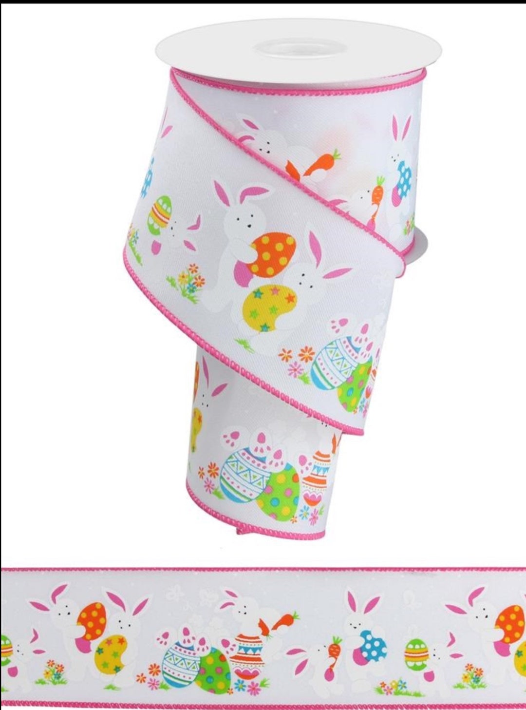 2.5” X 10 YD, Wired Easter Bunnies and Easter Eggs Ribbon Roll, Easter ...