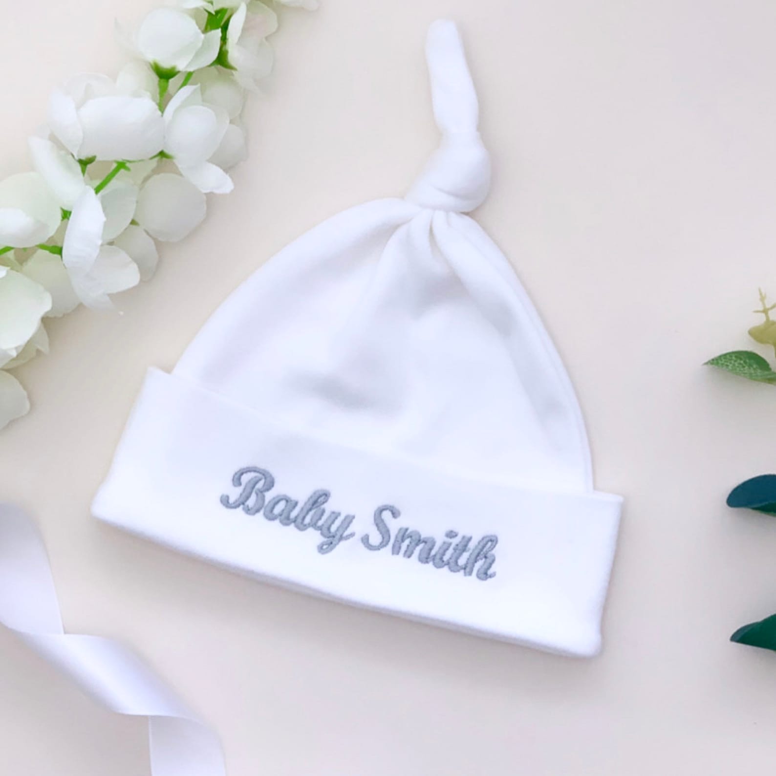Embroidered Personalised Baby Hat, Embroidered Knotted Baby Hat, Baby ...