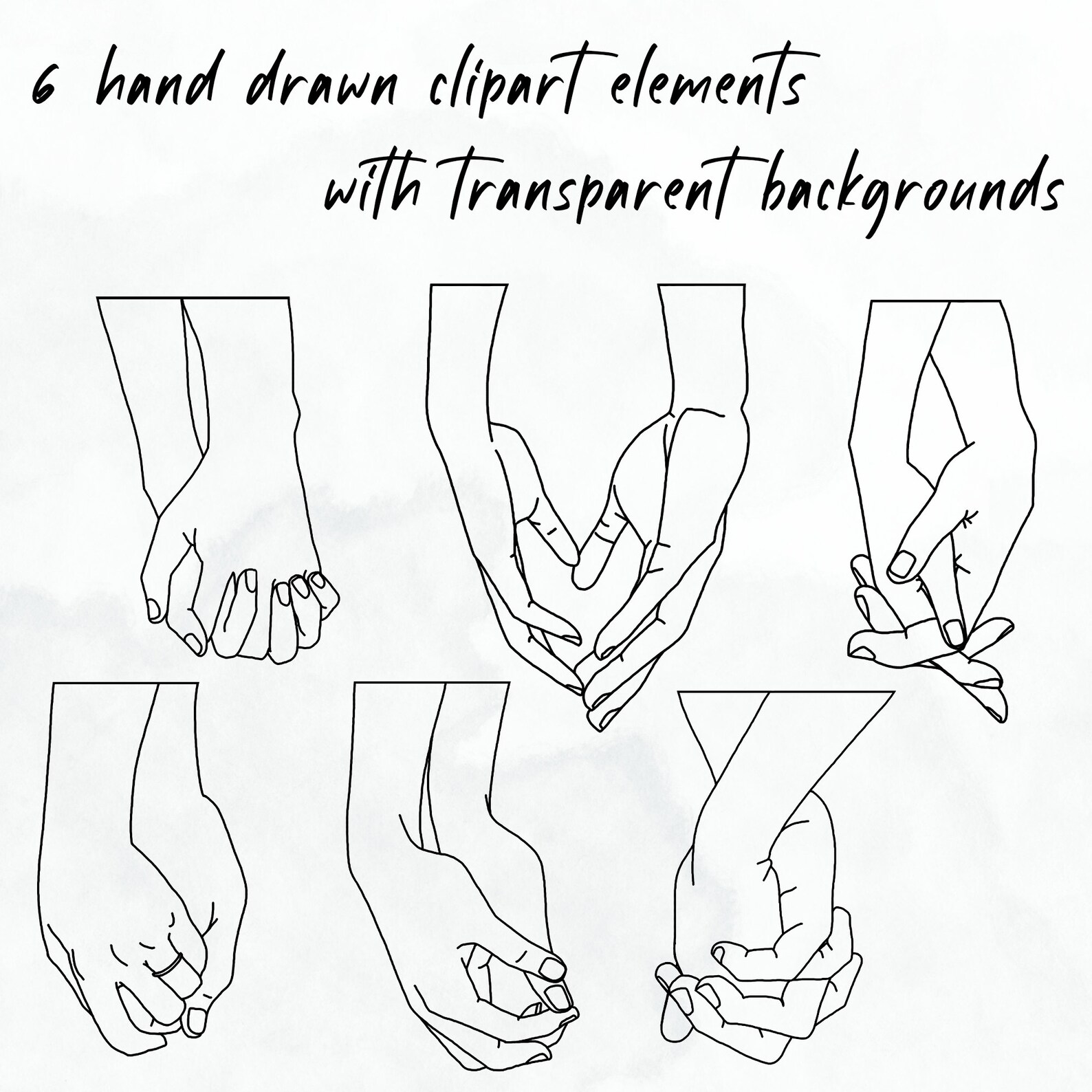 Together Hand in Hand - Six Hand Drawn Clipart Images of Hands Holding ...
