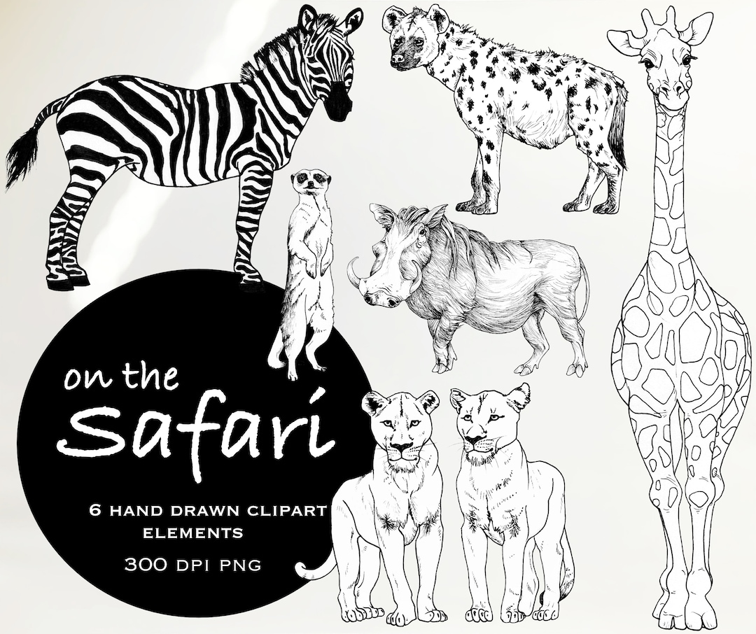 On the Safari Clipart, African Animal Clipart, Clipart Black and White ...