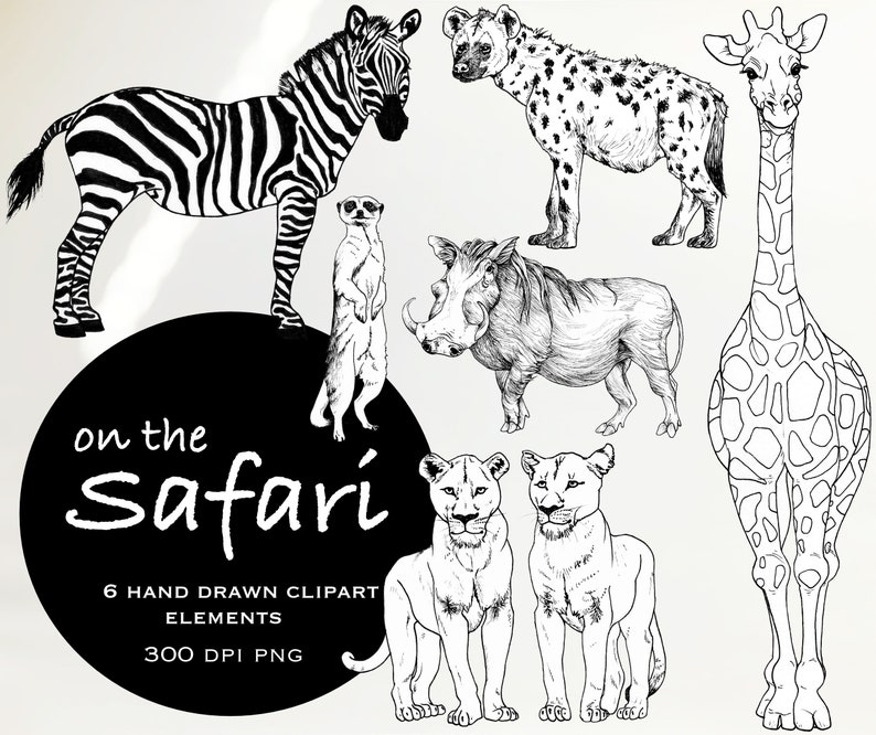 On the Safari Clipart, African Animal Clipart, Clipart Black and White ...