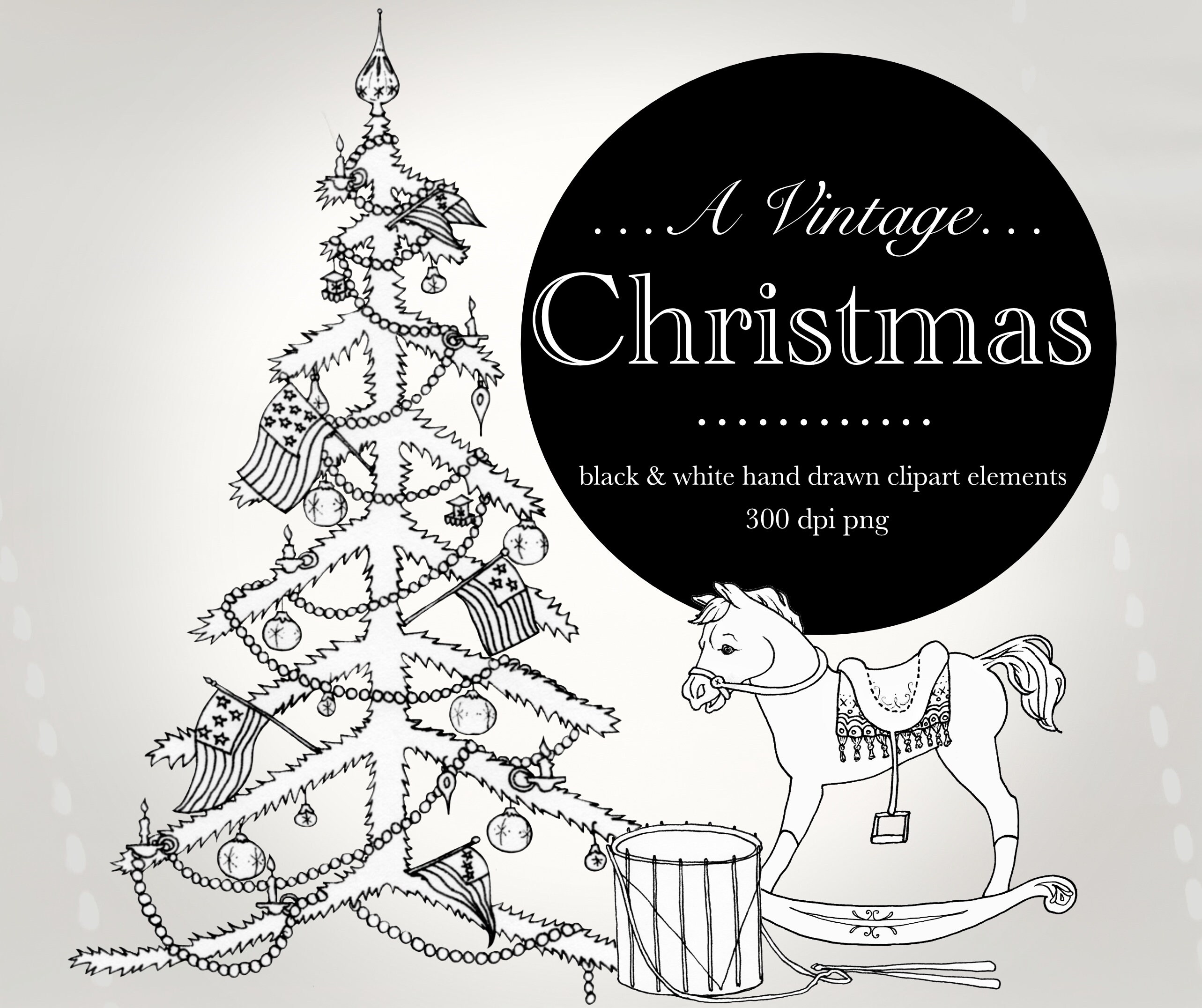 Vintage Christmas Tree Clip Art Black And White