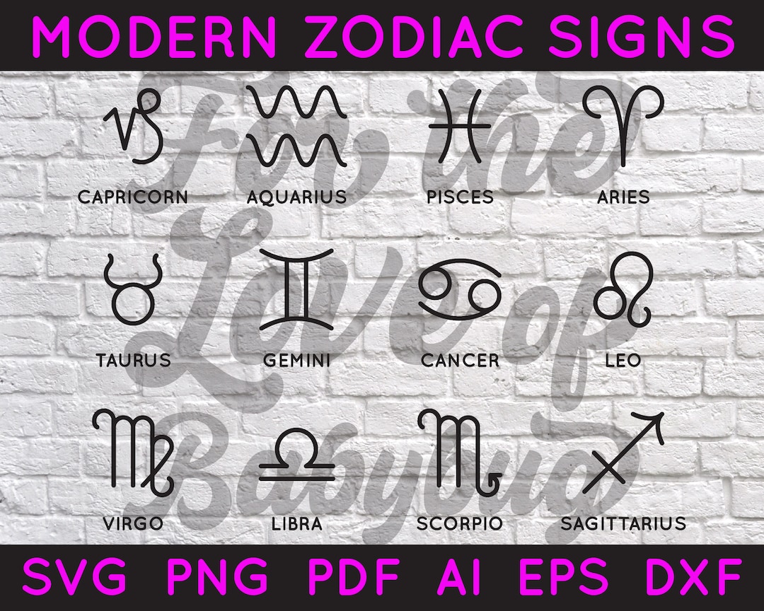 Modern Zodiac Signs, Astrology, SVG, Ai, EPS, PNG, Pdf, Dxf Digital ...