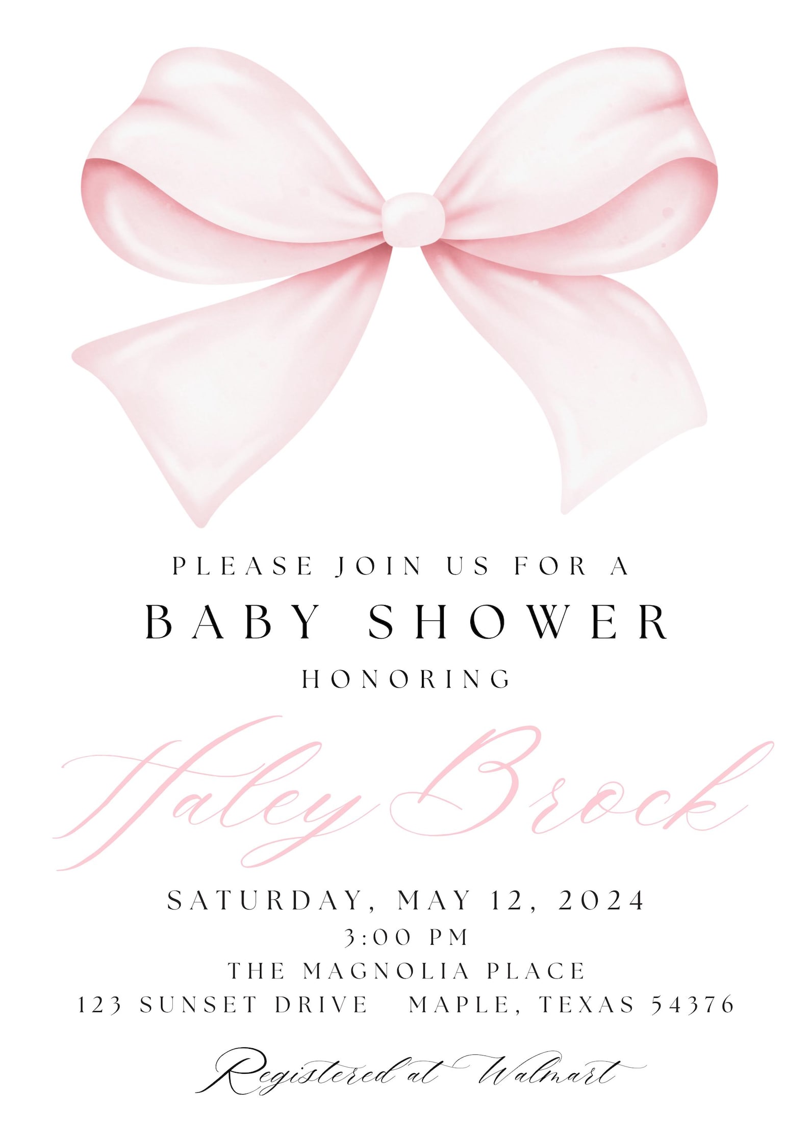 Girl Soft Pink Bow Baby Shower Invitations It's a Girl 5 X 7 Cards With ...
