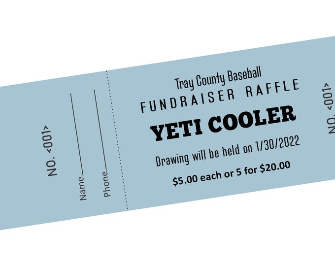 NUMBERED Raffle Tickets for Your Fundraiser Custom for Your Event Use ...