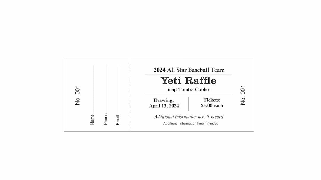 Raffle Tickets for Fundraisers, Benefits and Events Yeti Cooler Sports ...