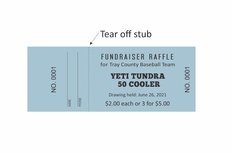 500 Raffle Tickets Numbered With Tear off Stub for Baseball, Softball ...
