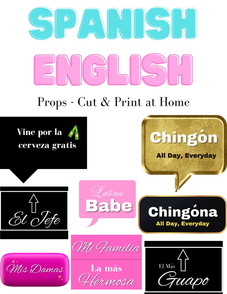English-spanish Photo Booth Props: Weddings, Quinces, Parties, Bodas ...