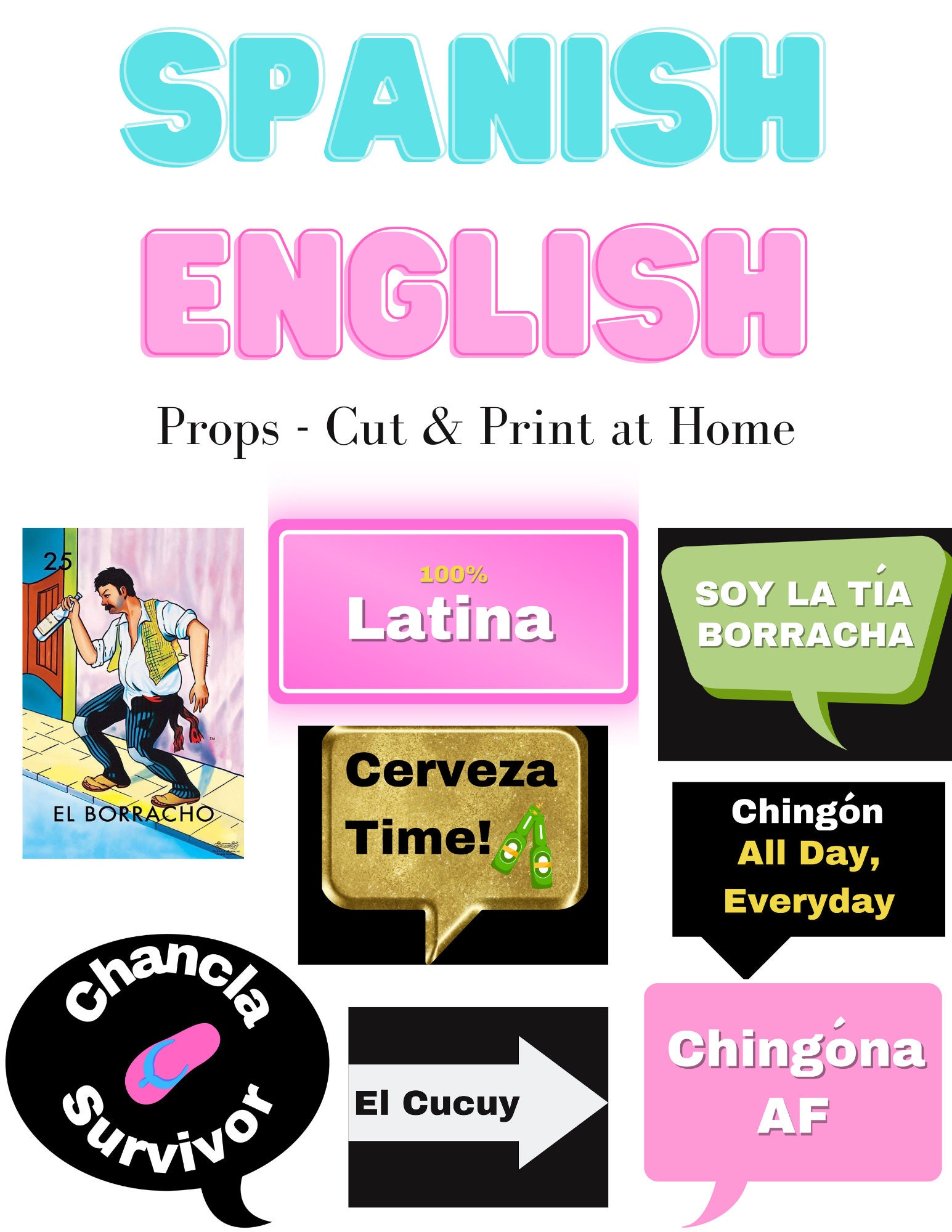 English-spanish Photo Booth Props: Weddings, Quinces, Parties, Bodas ...