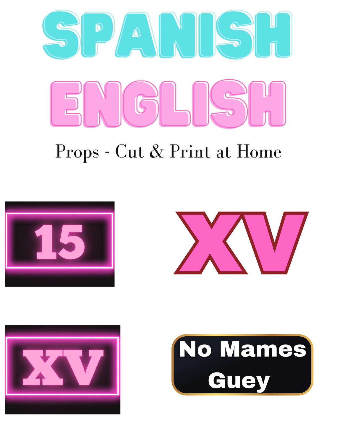 English-spanish Photo Booth Props: Weddings, Quinces, Parties, Bodas ...