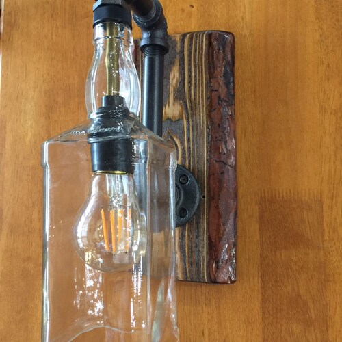 Jack Daniels Custom Wall Sconce Light With Live Edge Wood - Etsy